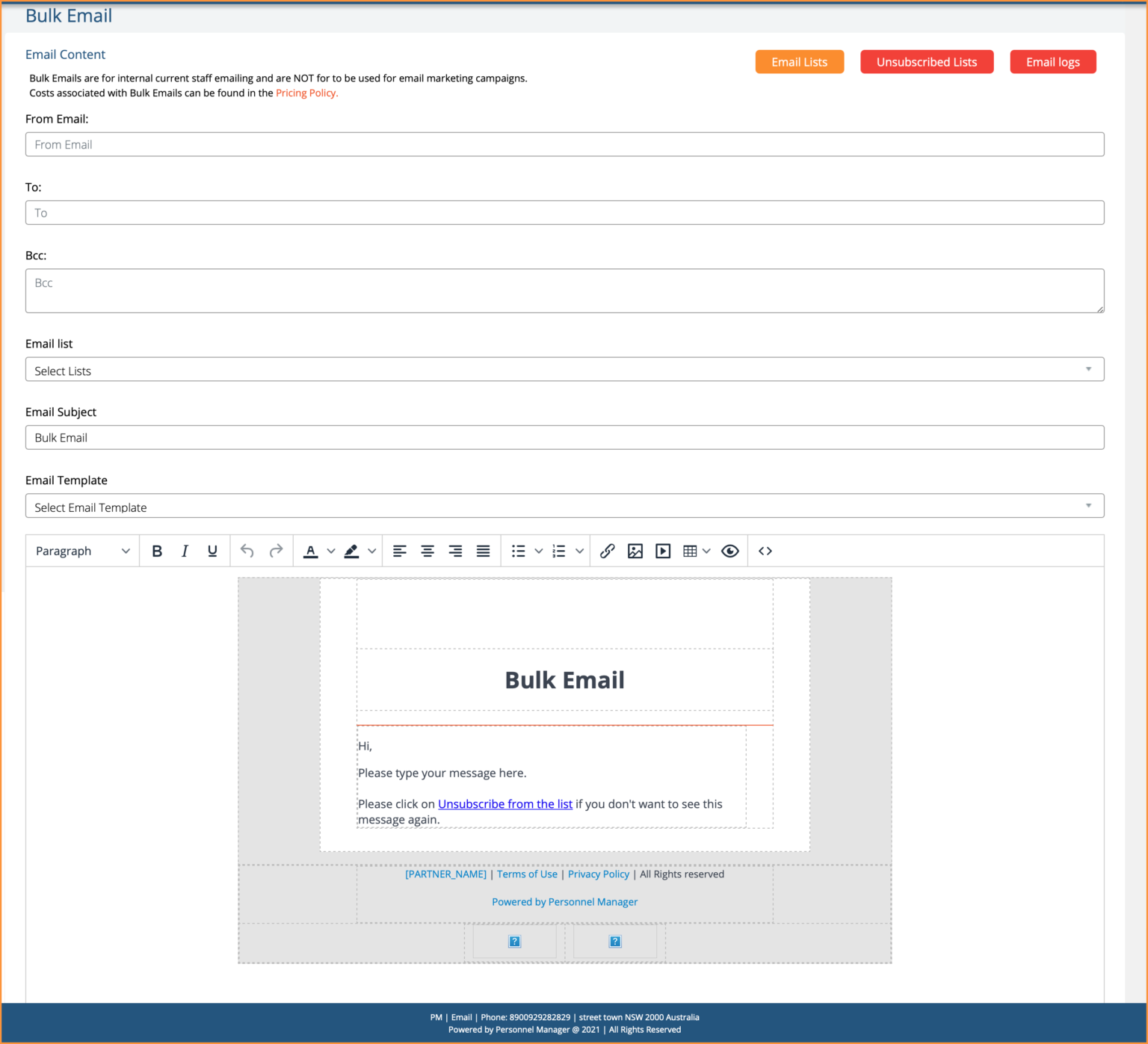 3.40 Bulk Email - Personnel Manager